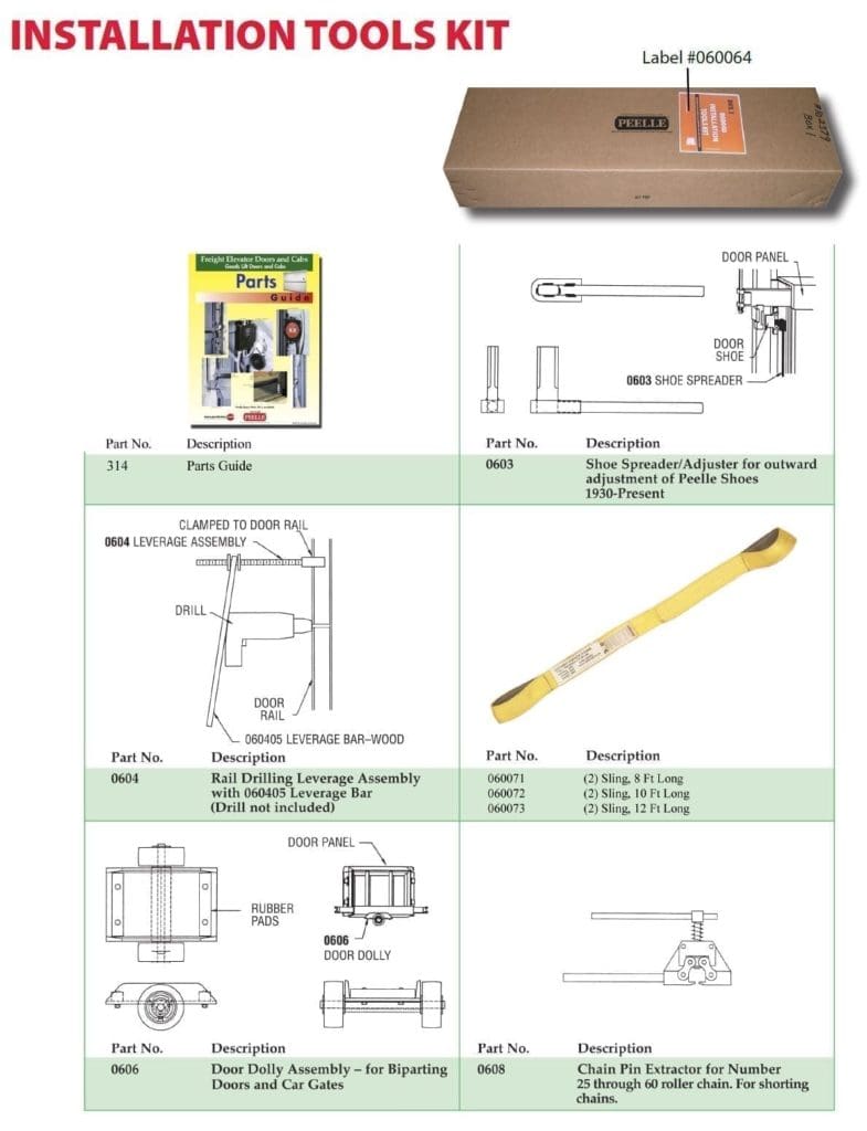 INSTALLATION TOOLS KIT ‹ Freight Elevator Parts | Peelle